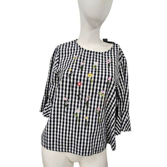 Chelsea & Theodore | Tops | Chelsea And Theodore Gingham Floral Ruffle ...